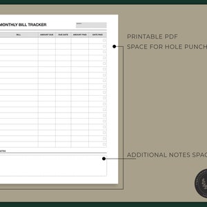 Printable Monthly Bill Tracker, Financial Log, Expense Planner, US ...