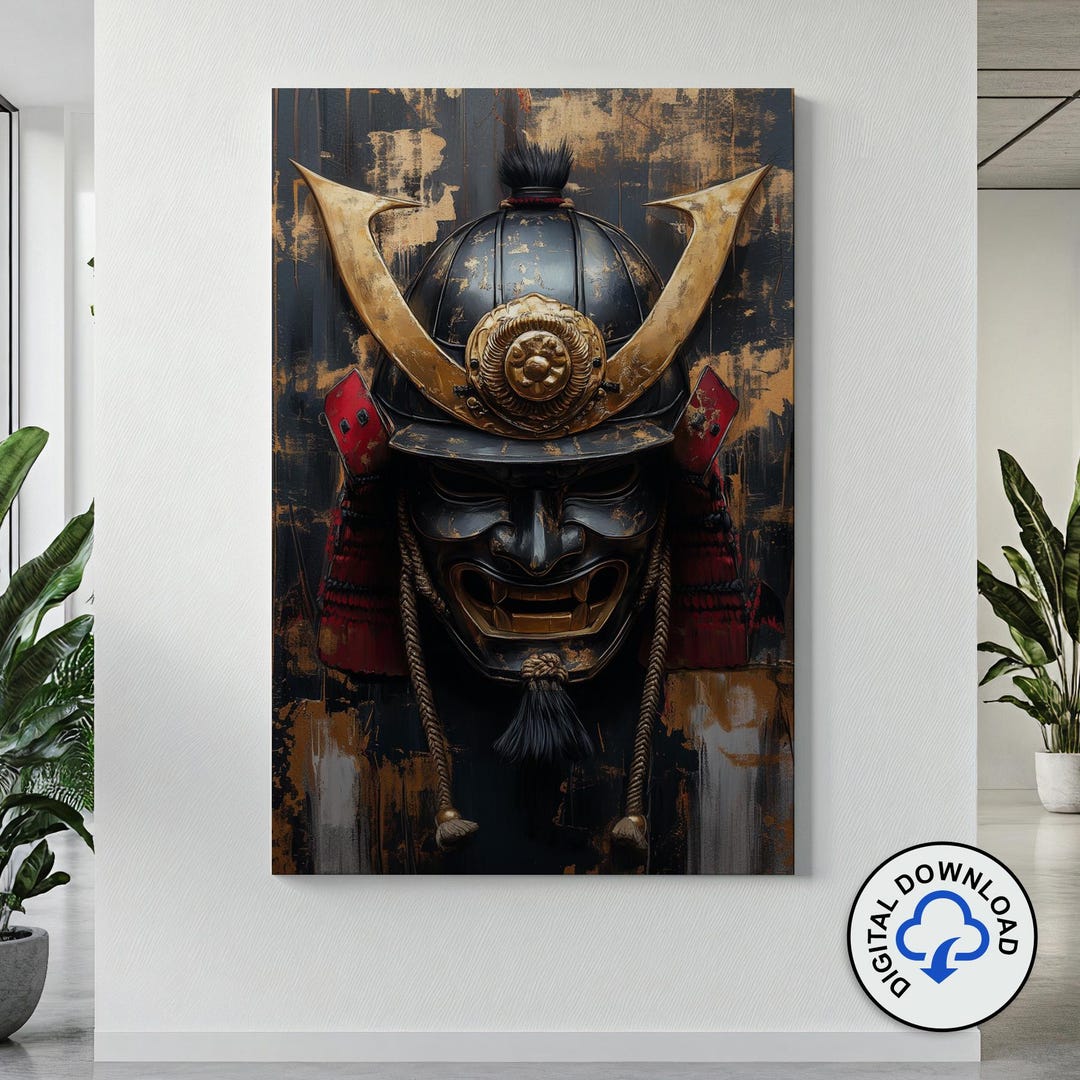 Samurai Warrior Wall Art, Japanese Bushido Mask Digital Download Print ...