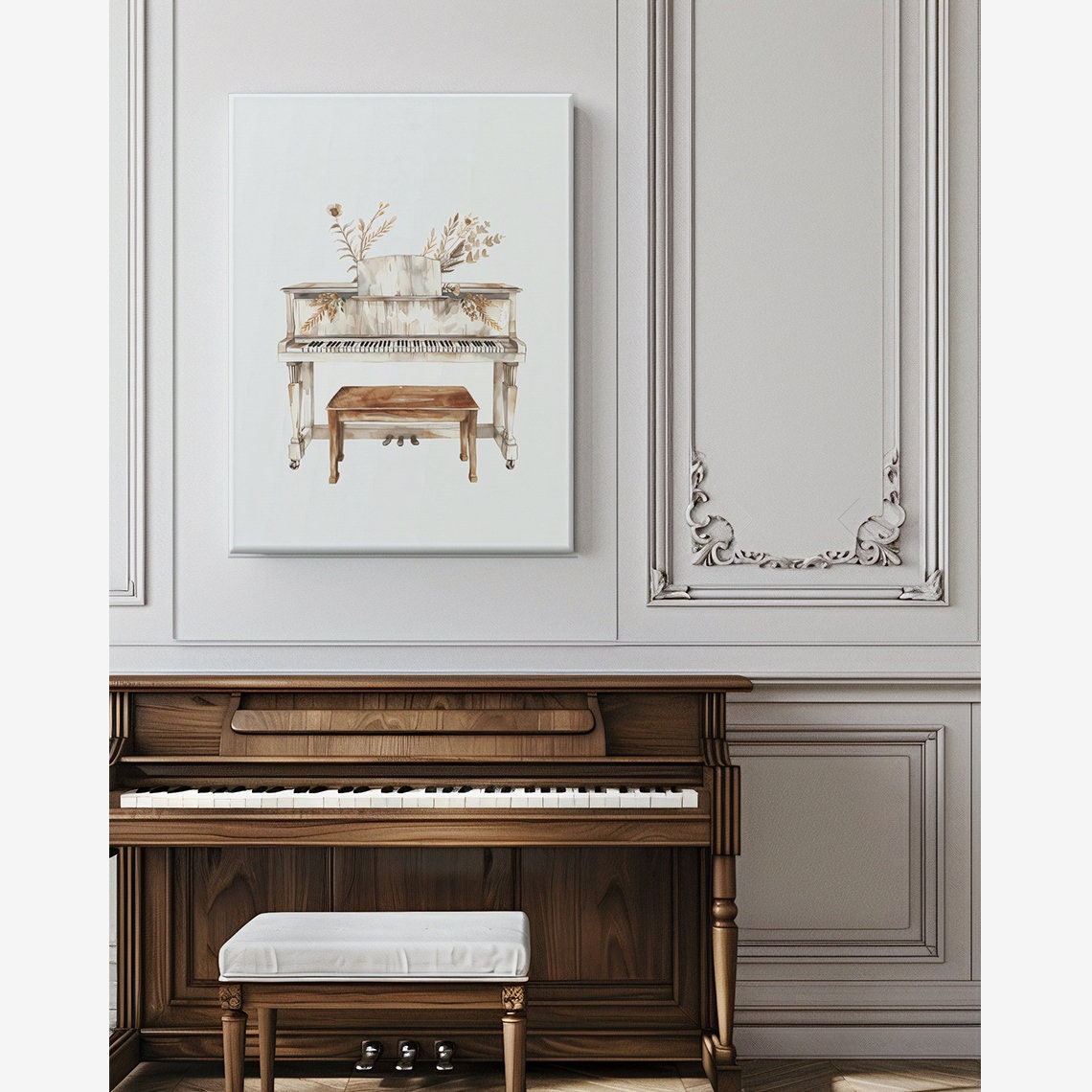 Watercolor Boho Piano Wall Art Canvas Print - Unique Wall Decor for ...