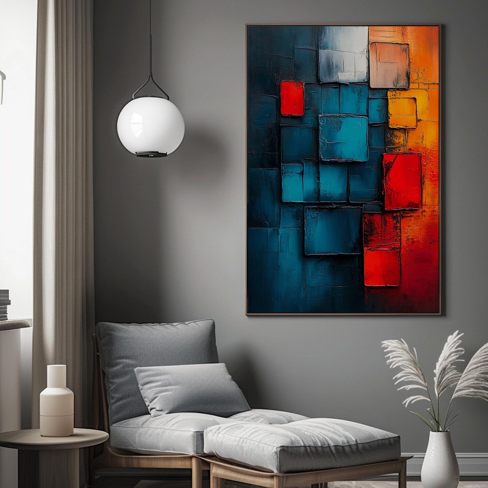 Modern Abstract Artwork, Vibrant Color Blocks Red, Blue, Orange ...