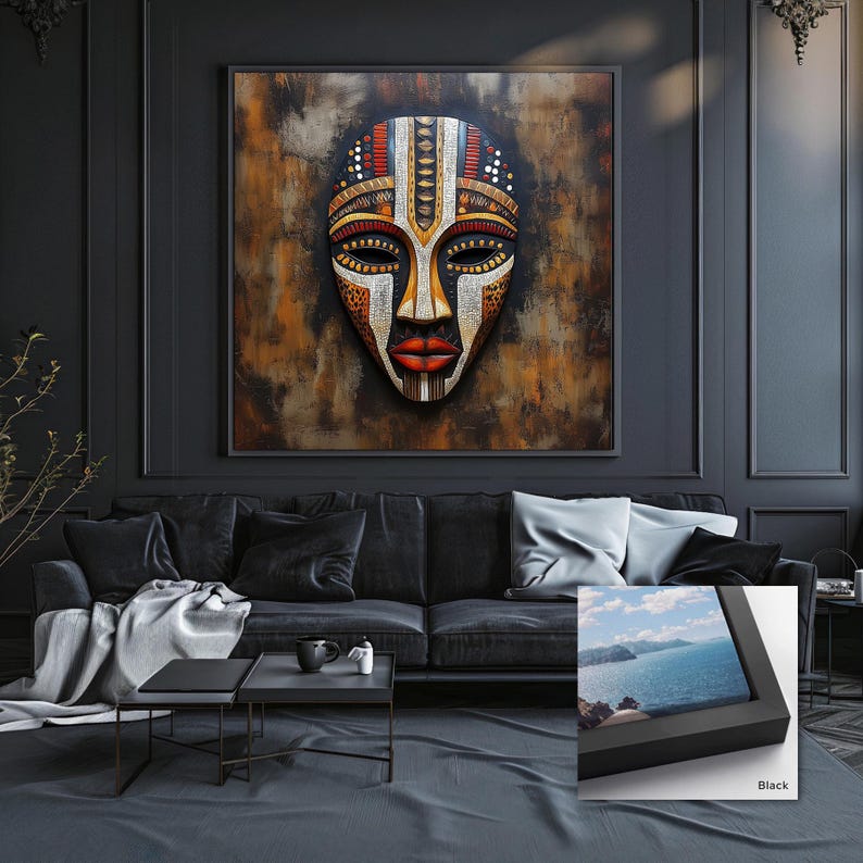 African Artwork Tribal Mask Abstract Wall Art | Large Canvas Print ...
