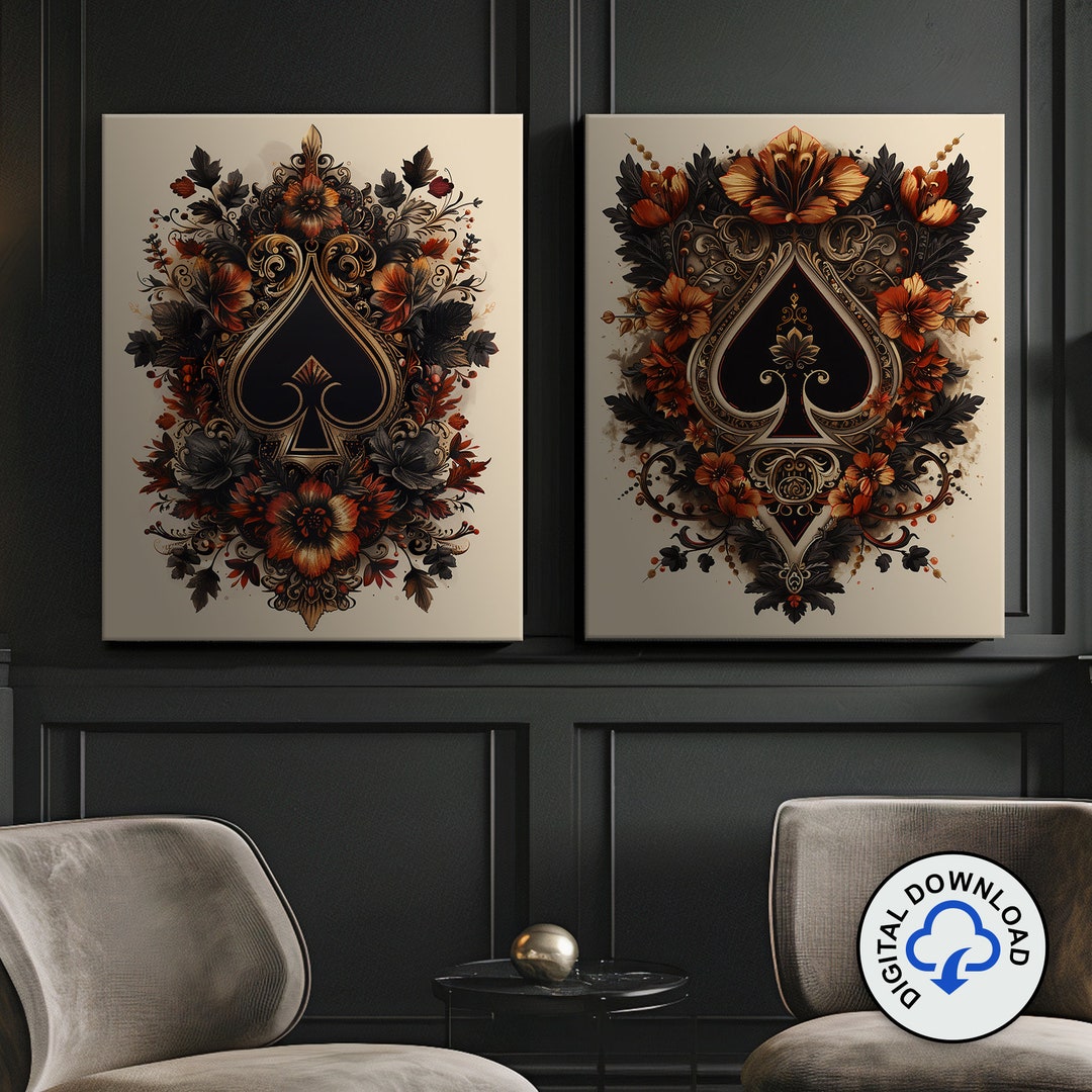 Playing Card Wall Art, Spades Artwork, 2 Piece Printable Digital ...