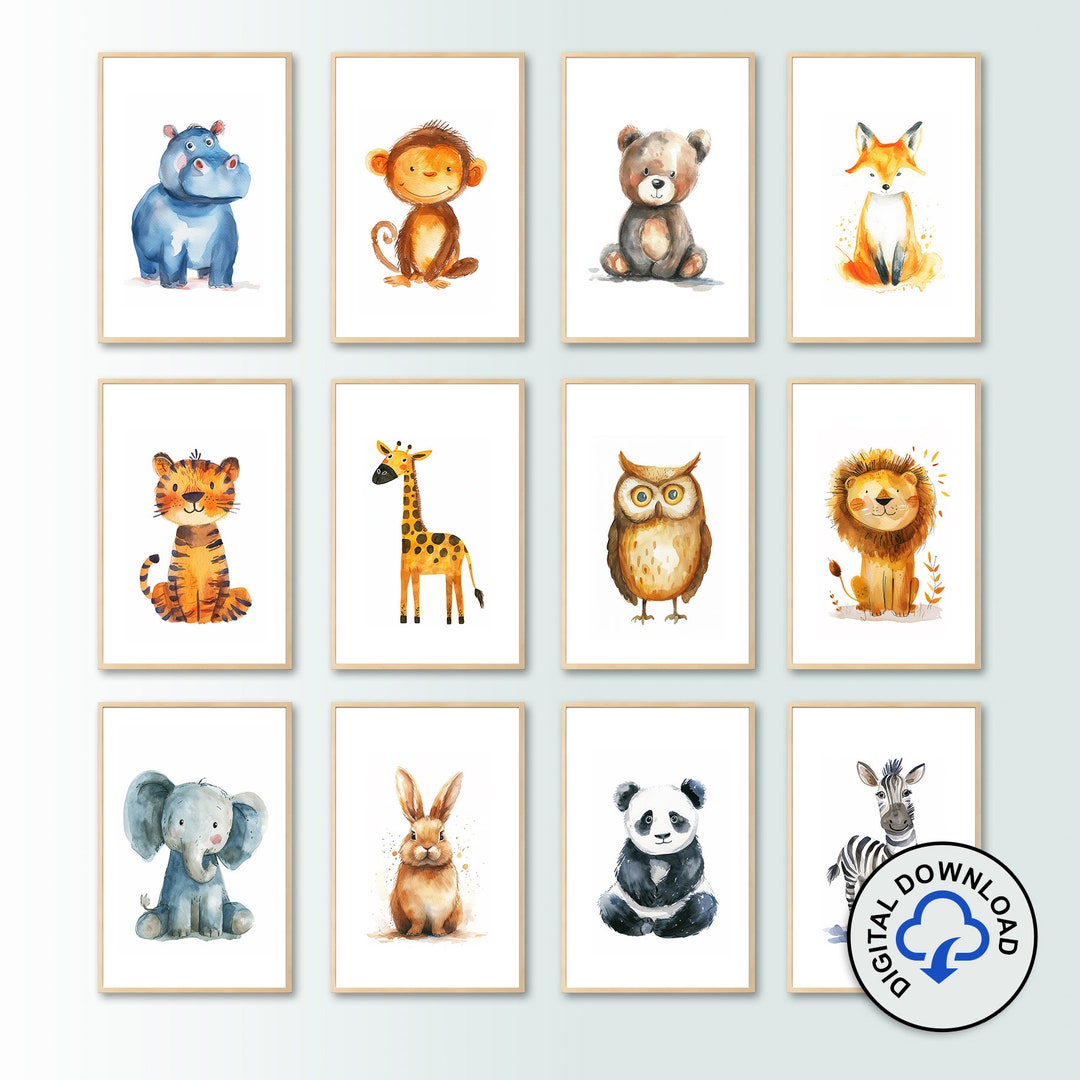 Adorable Animals Nursery Room Wall Art, Playroom Decor Posters, Set of ...