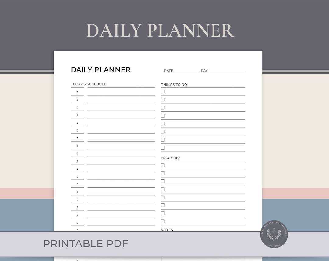 Daily Planner, Printable and Fillable PDF, Undated Daily Planner - Etsy