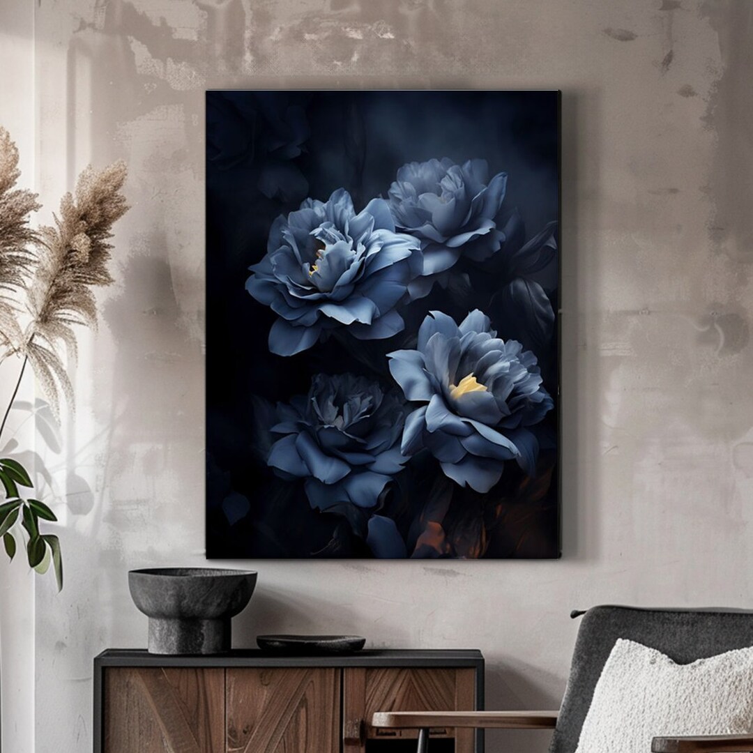 Contemporary Floral Wall Decor - Moody Artwork Canvas Print - Modern ...