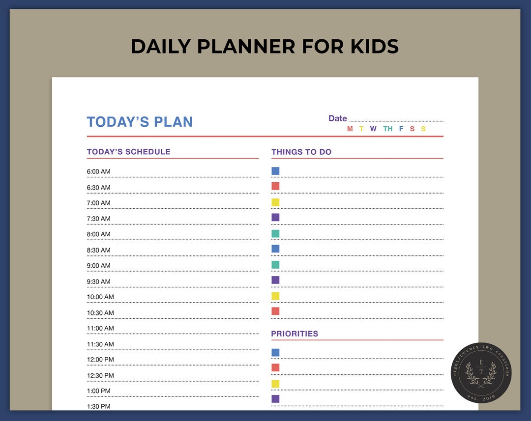 Daily Planner for Kids, Daily Schedule and Routine, Printable PDF US ...