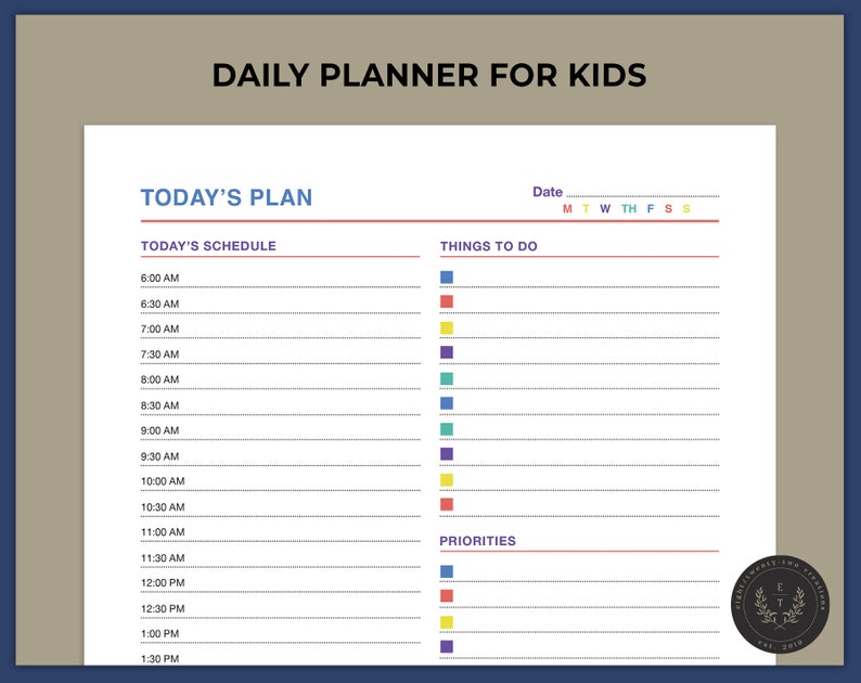 Daily Planner for Kids Daily Schedule and Routine Printable - Etsy