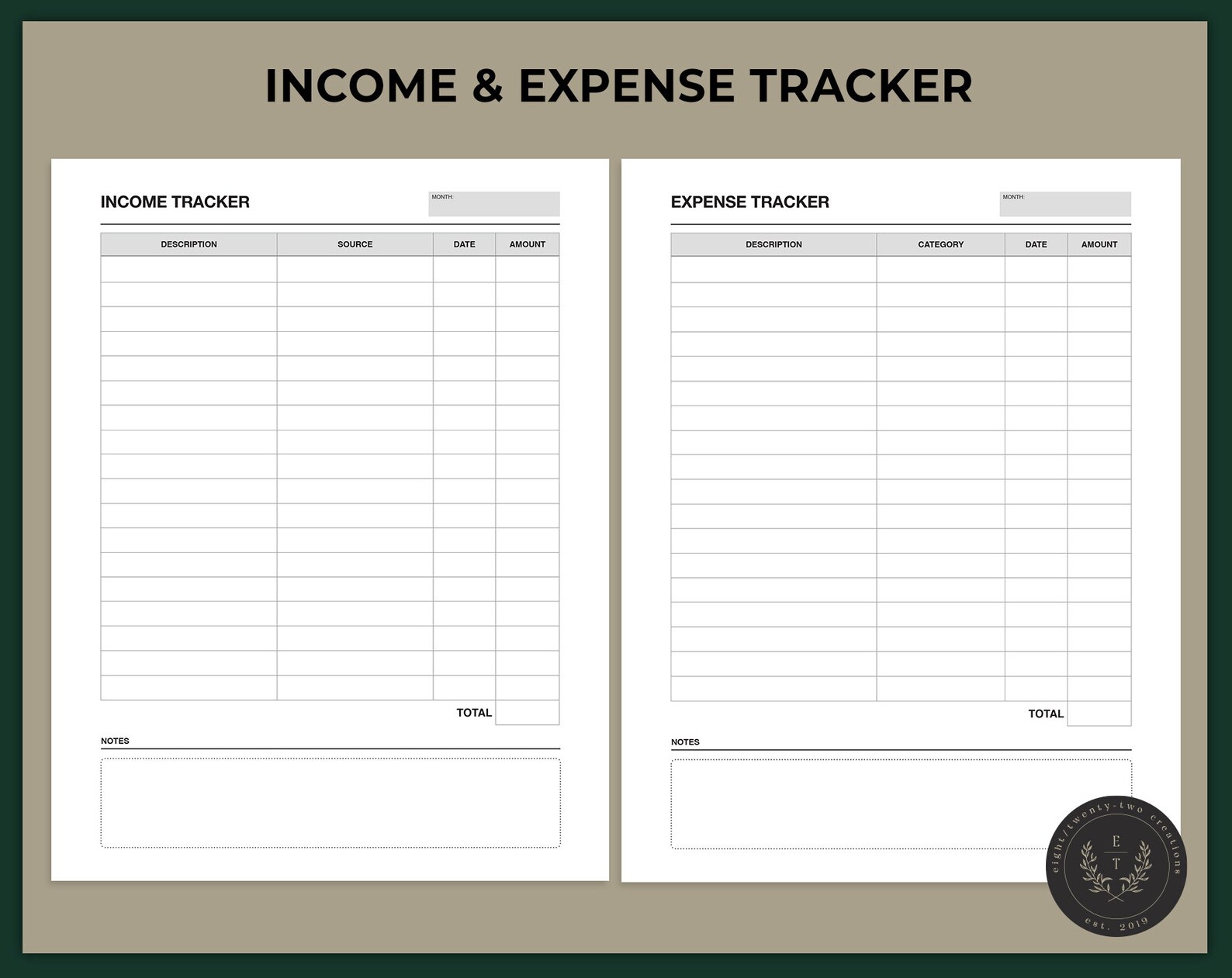 Income and Expense Tracker, Printable, Financial Tracker, A Simple and ...