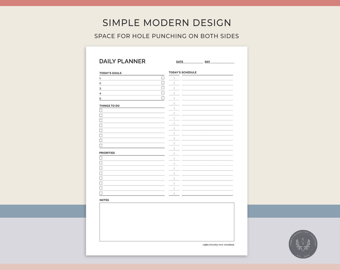 Daily Goals Planner, Printable and Fillable PDF, Daily Schedule, Things ...