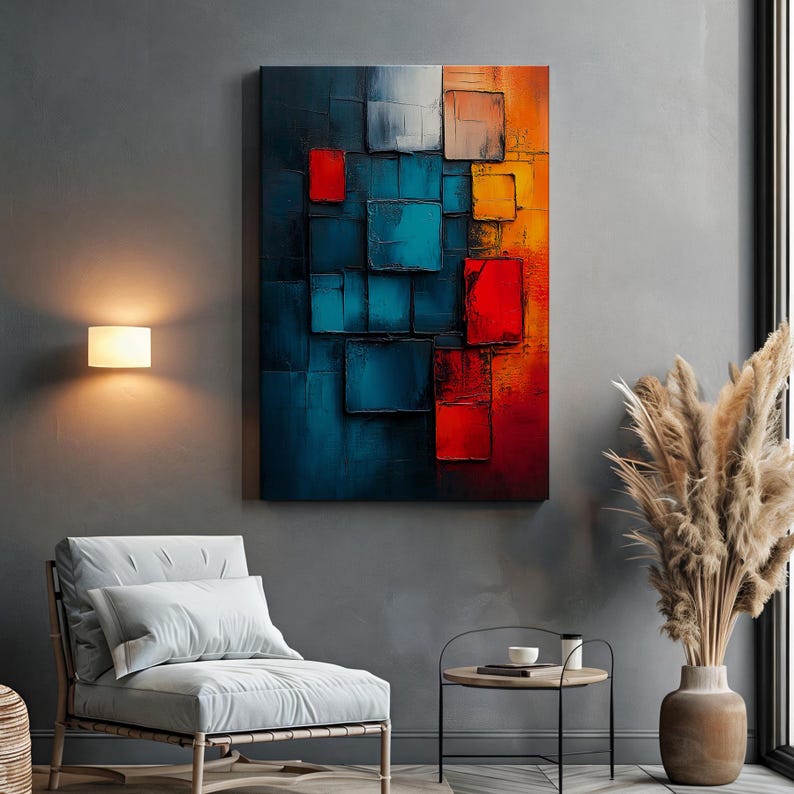 Modern Abstract Artwork, Vibrant Color Blocks Red, Blue, Orange ...