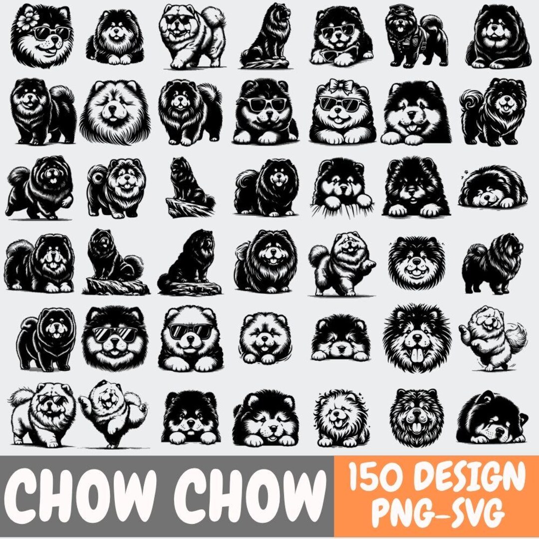 150 Chow Chow Sublimation PNG SVG Bundle – Cute Fluffy Dog Clipart for ...