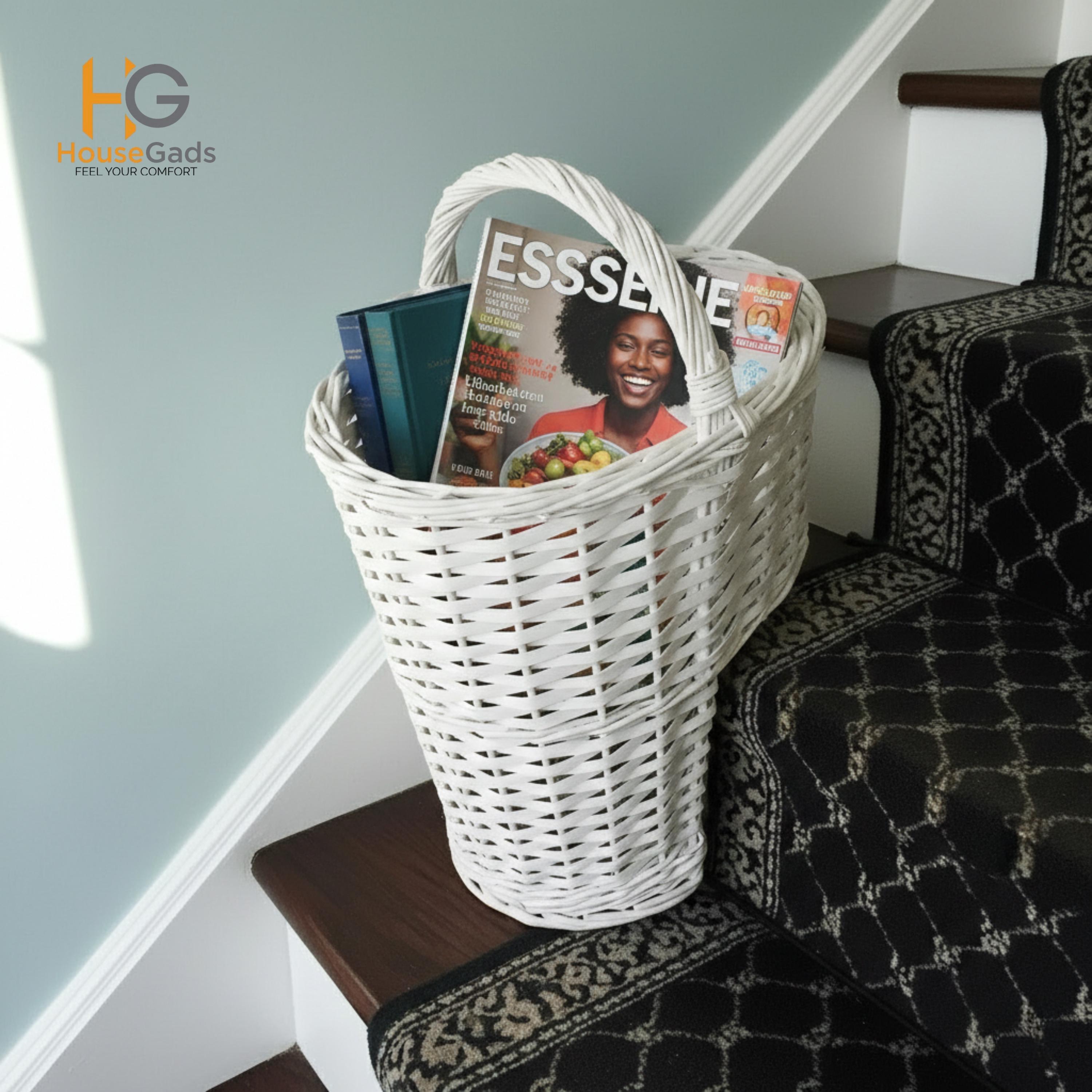 Handwoven Wicker Rattan Stair Basket With Handle, Home Organization - Etsy