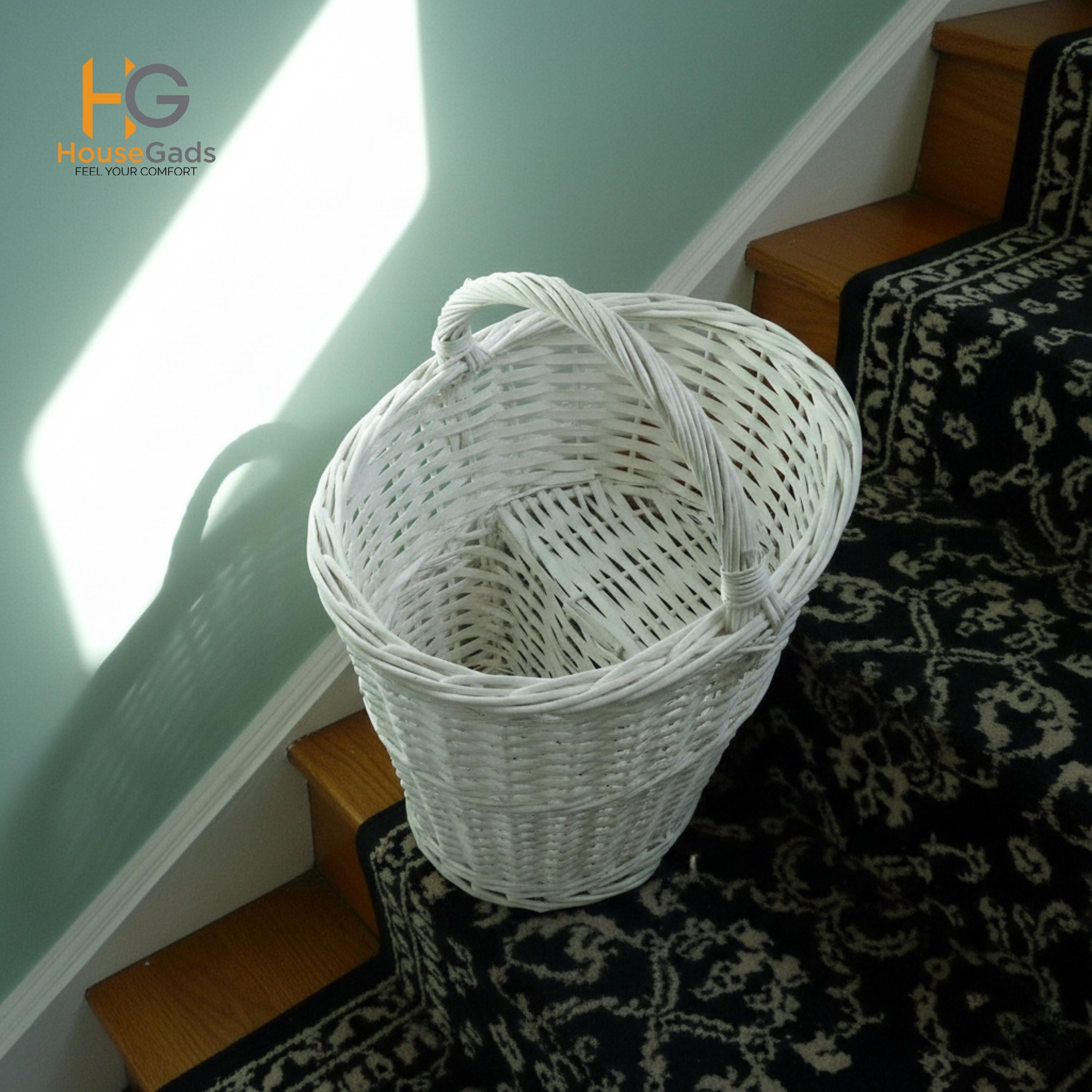 Handwoven Wicker Rattan Stair Basket With Handle, Home Organization - Etsy