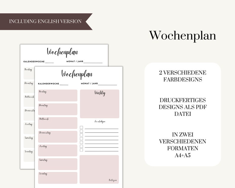 Weekly Planner Ready to Print - No Dates - Two Formats A4 and A5 ...