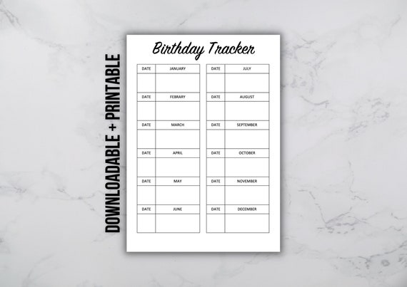 Birthday Tracker Downloadable Printable Template | Etsy