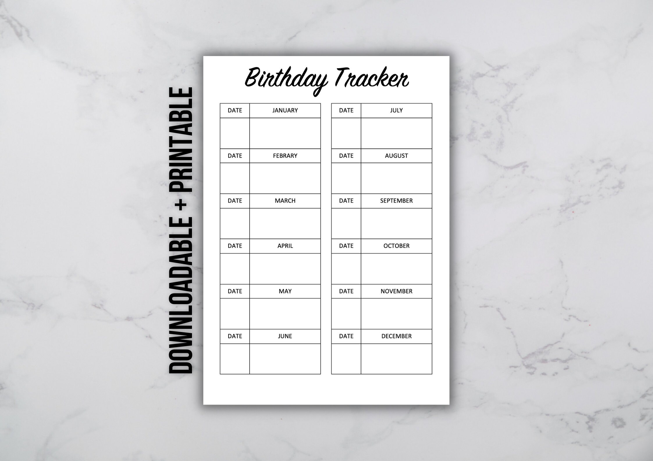 Birthday Tracker Downloadable Printable Template | Etsy