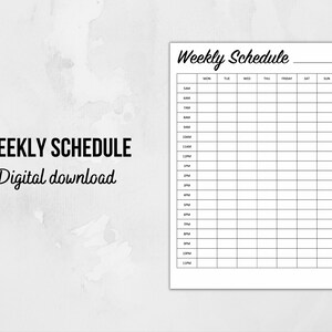 Hourly Weekly Schedule Weekly Planner Organiser Printable Digital ...