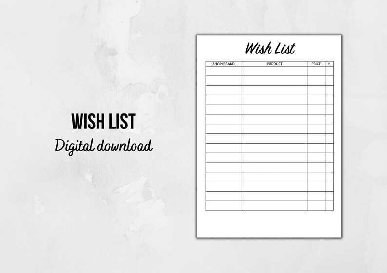 Wish List Printable Birthday Gift List Christmas Gift List Digital ...