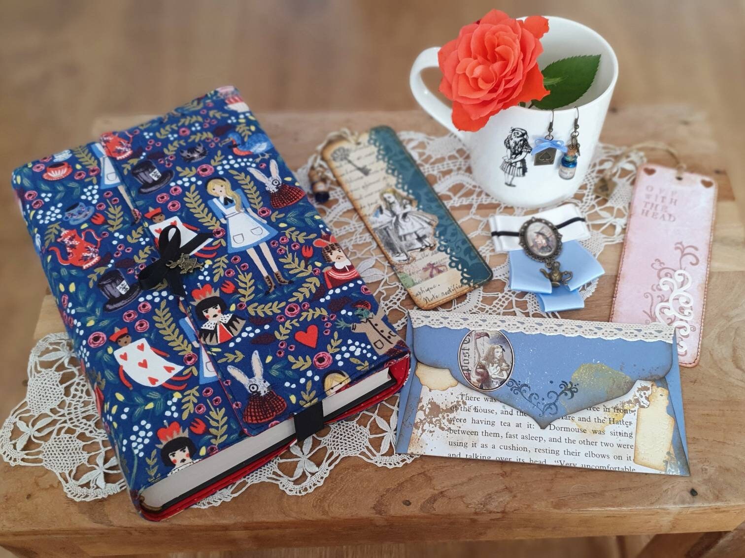 Alice in Wonderland Book Gift Set, With Handmade Book Sleeve, Bookmark ...