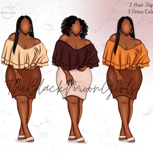 Plus Size Black Girl Fashion Clipart, Black Girl Magic Clipart, Black ...
