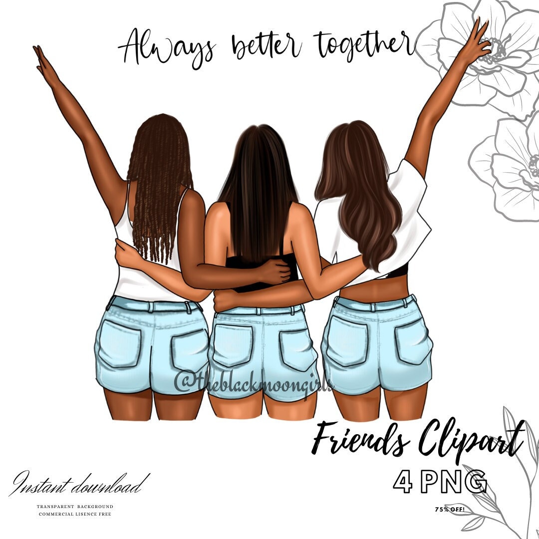 Black Girl Friends Clipart: Sisterhood PNG Graphics (digital Download ...