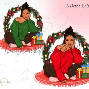 Christmas Girl PNG Clipart, Christmas Fashion Girl, Black Woman Clipart ...