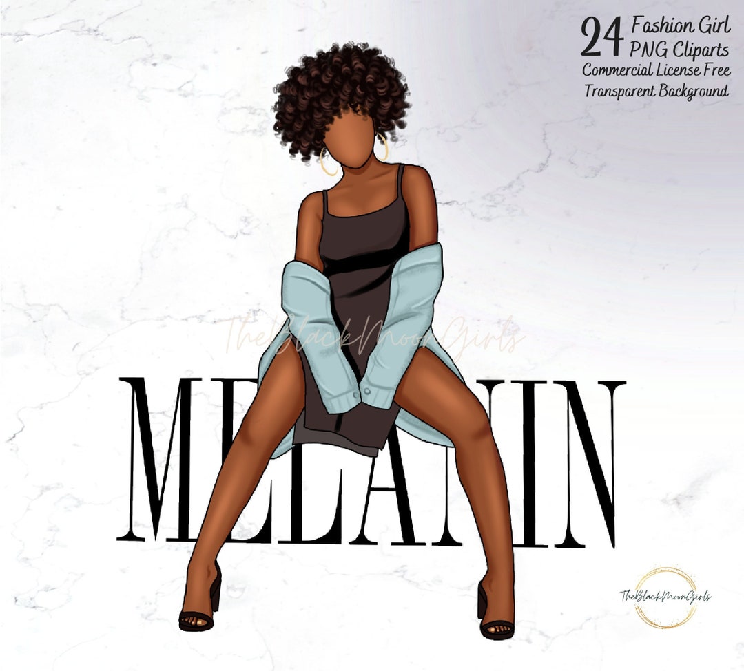 Melanin Black Girl Clipart, Black Fashion Girl Clipart, Black Girl ...