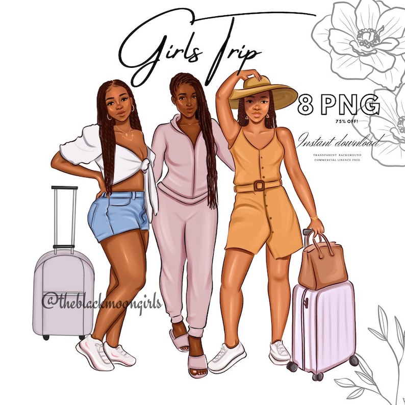 Girls Trip Clipart: African American Travelers (PNG) - Etsy