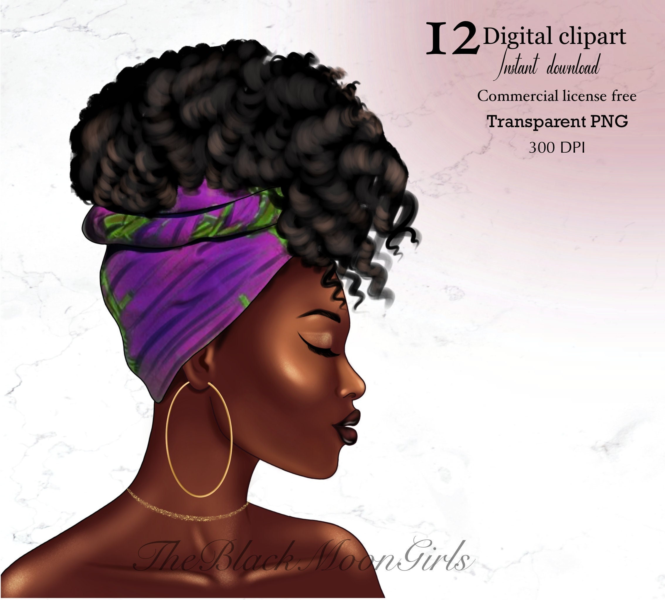 African American Girl Wearing Headband Clipart Black Woman Etsy