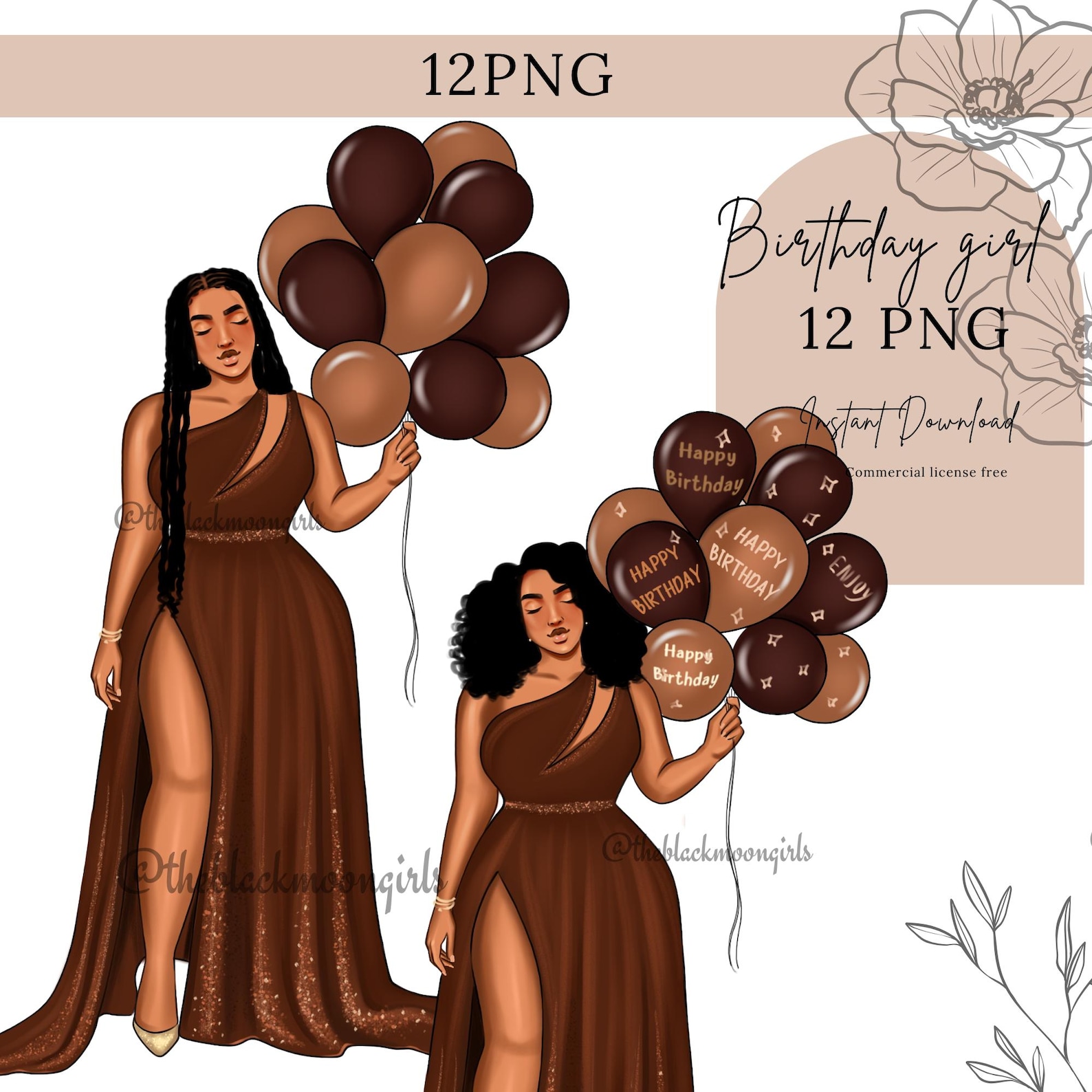 Black Woman Birthday Clipart: Fashion Girl PNG (digital Download) - Etsy