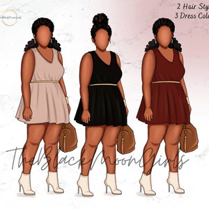 Plus Size Black Girl Fashion Clipart, Black Girl Magic Clipart, Black ...