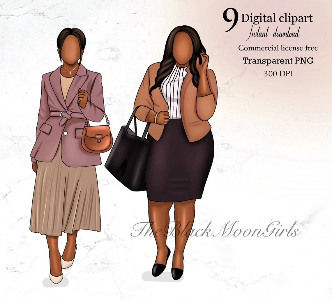 Fashion Girl Planner Clipart Curvy Girl Clipart Black Woman - Etsy