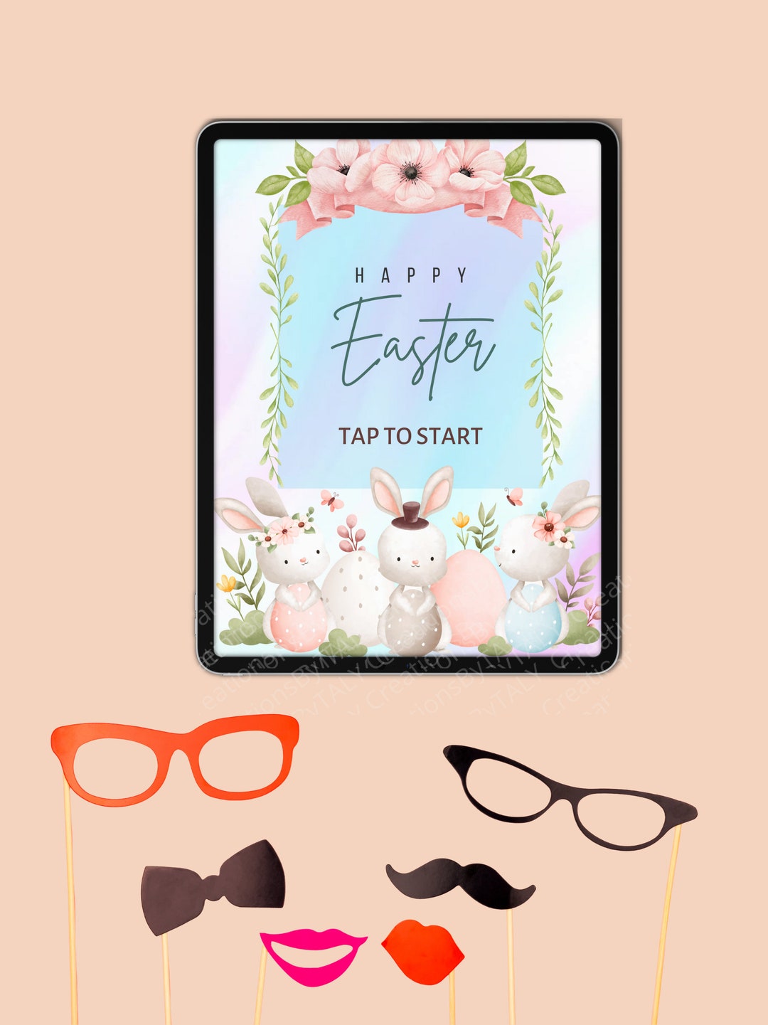 Easter Photo Booth Tap to Start Screen/easter Bunny Photo Booth Screen ...