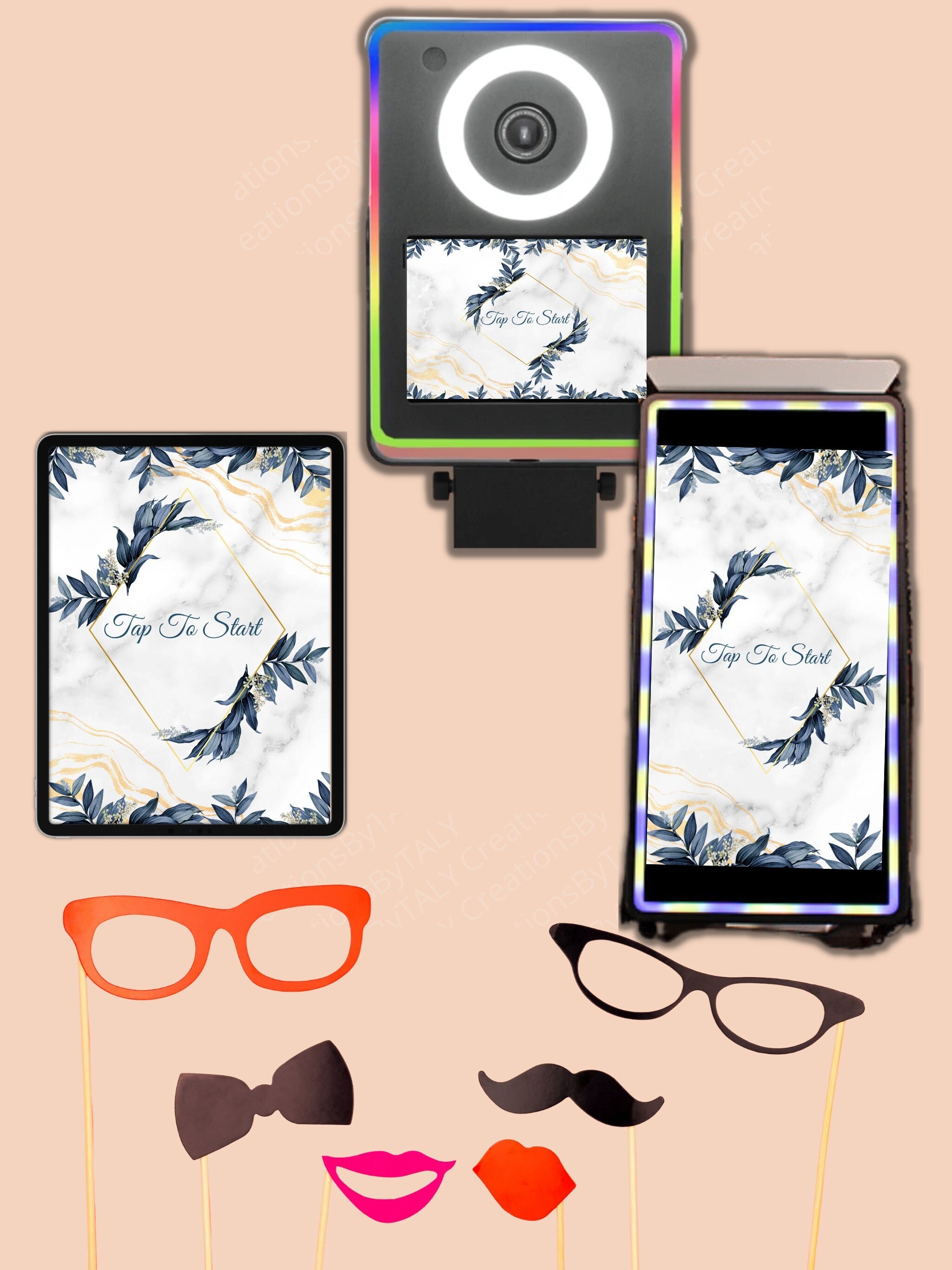 BOHO Blue Tap to Start Screen/ Photo Booth Screen/salsa Booth/guest ...