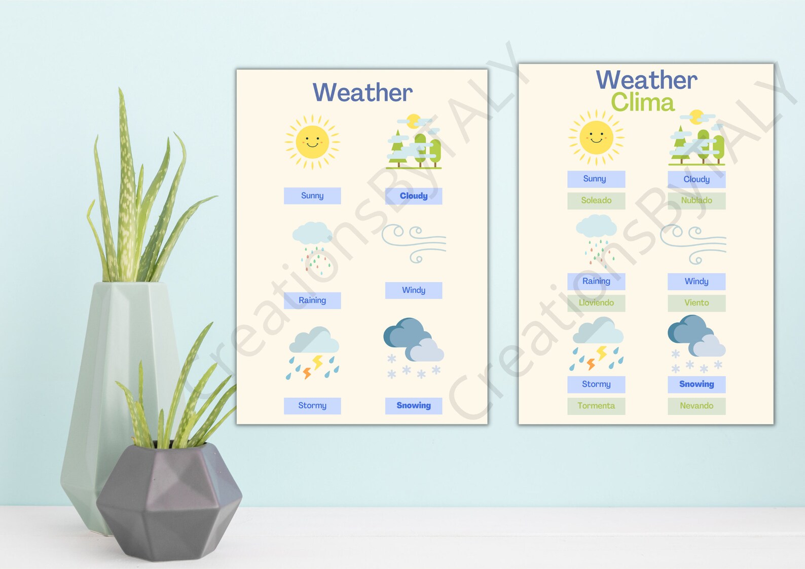 Weather Educational Bilingual Poster Printable, English and Spanish ...