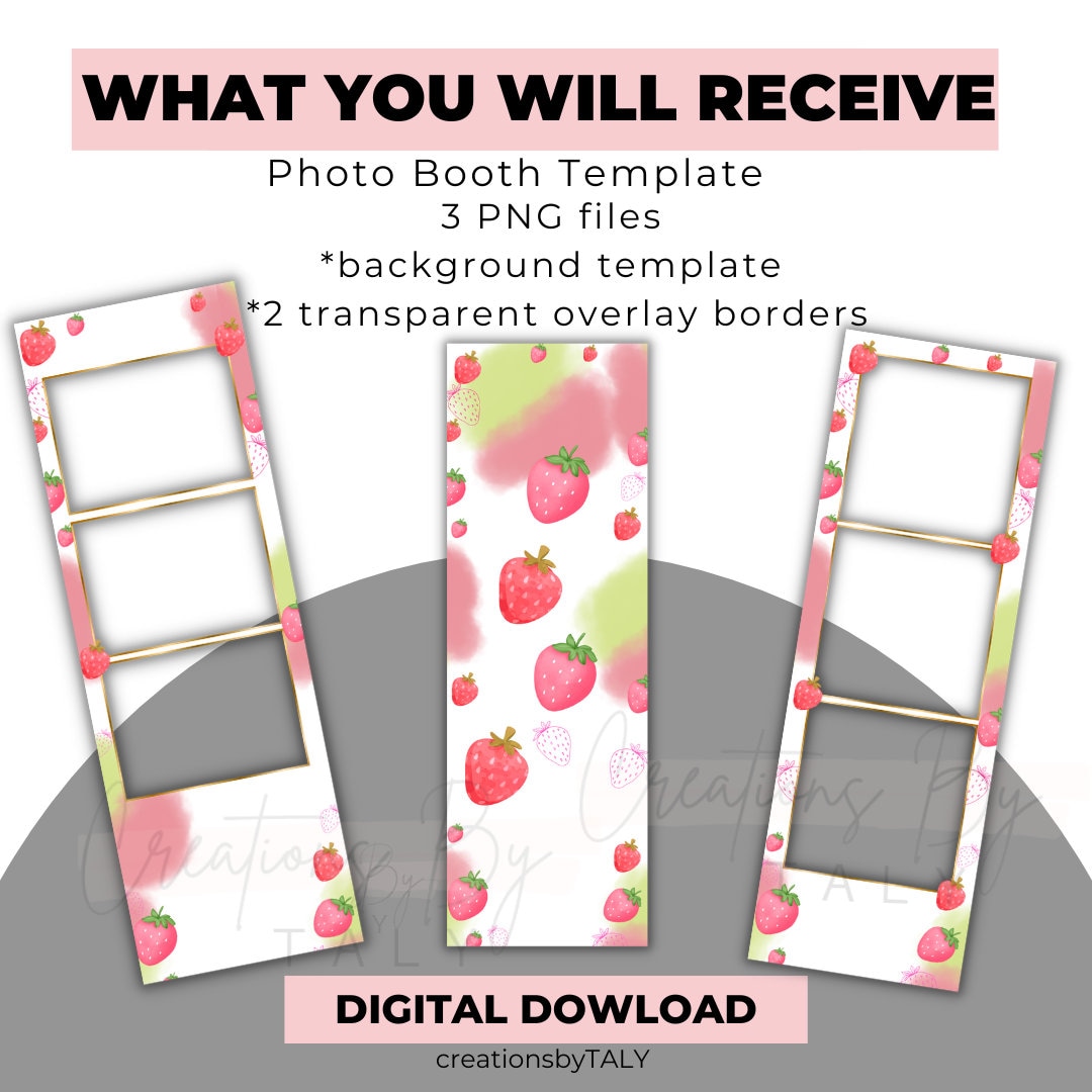 Berry First Birthday, Strawberry Photo Booth Template 2x6 Salsa Booth ...