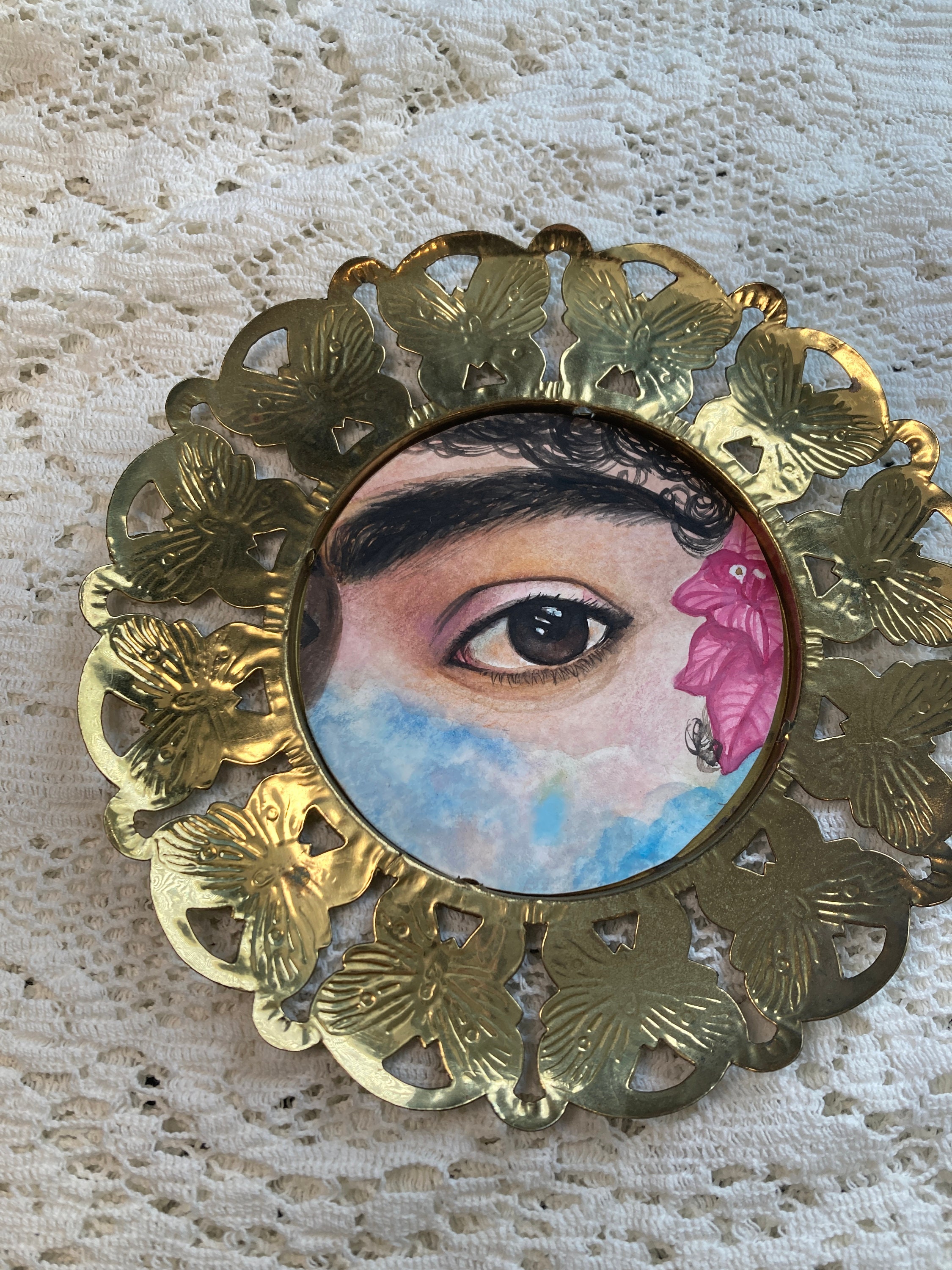 Frida Kahlo Lovers Eye Miniature in Vintage Butterfly Frame, Lovers Eye ...