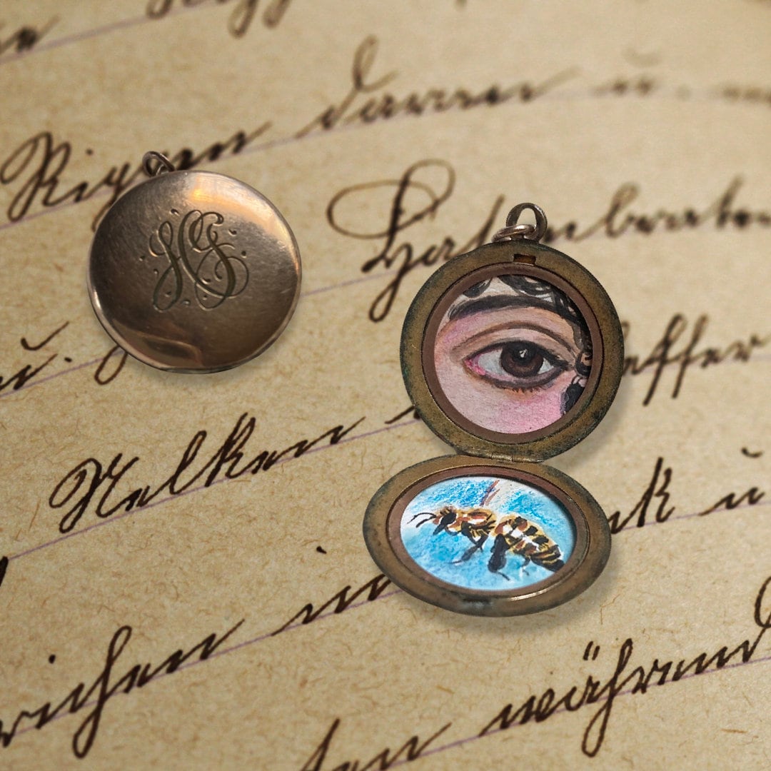 Antique Locket With Original Brown Lovers Eye and Bee Miniatures ...