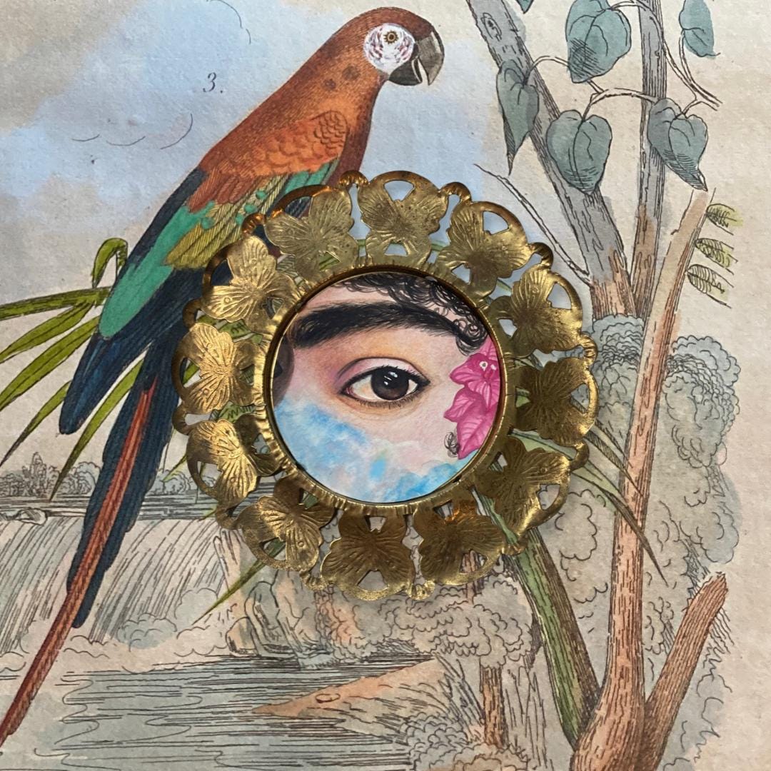 Frida Kahlo Lovers Eye Miniature in Vintage Butterfly Frame, Lovers Eye ...