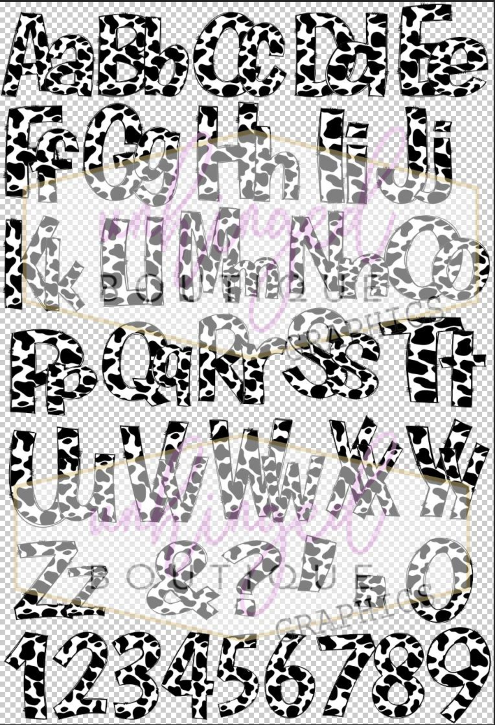 Cow Print Letters/numbers PNG - Etsy