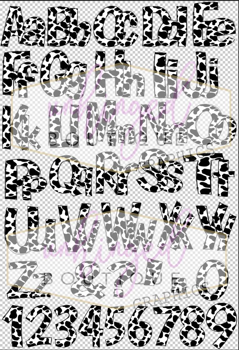 Cow Print Letters/numbers PNG - Etsy
