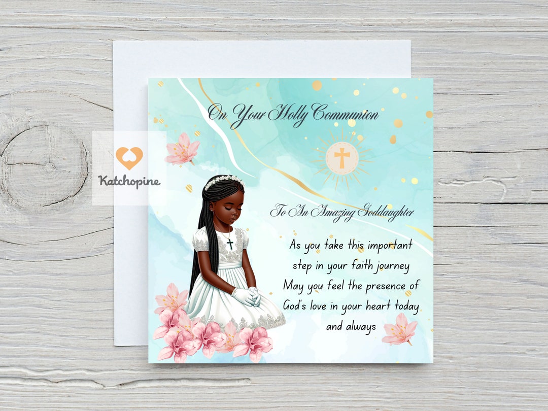 Black Girl First Holy Communion Card, Catholic First Communion Card ...