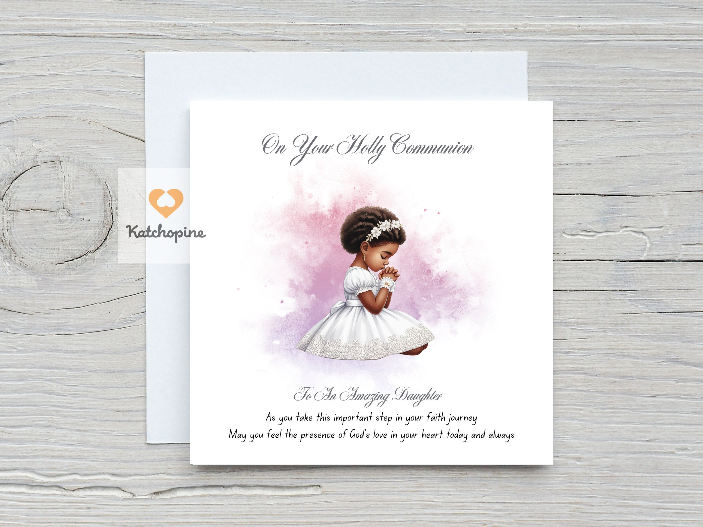 Black Girl First Holy Communion Card, Catholic First Communion Card ...