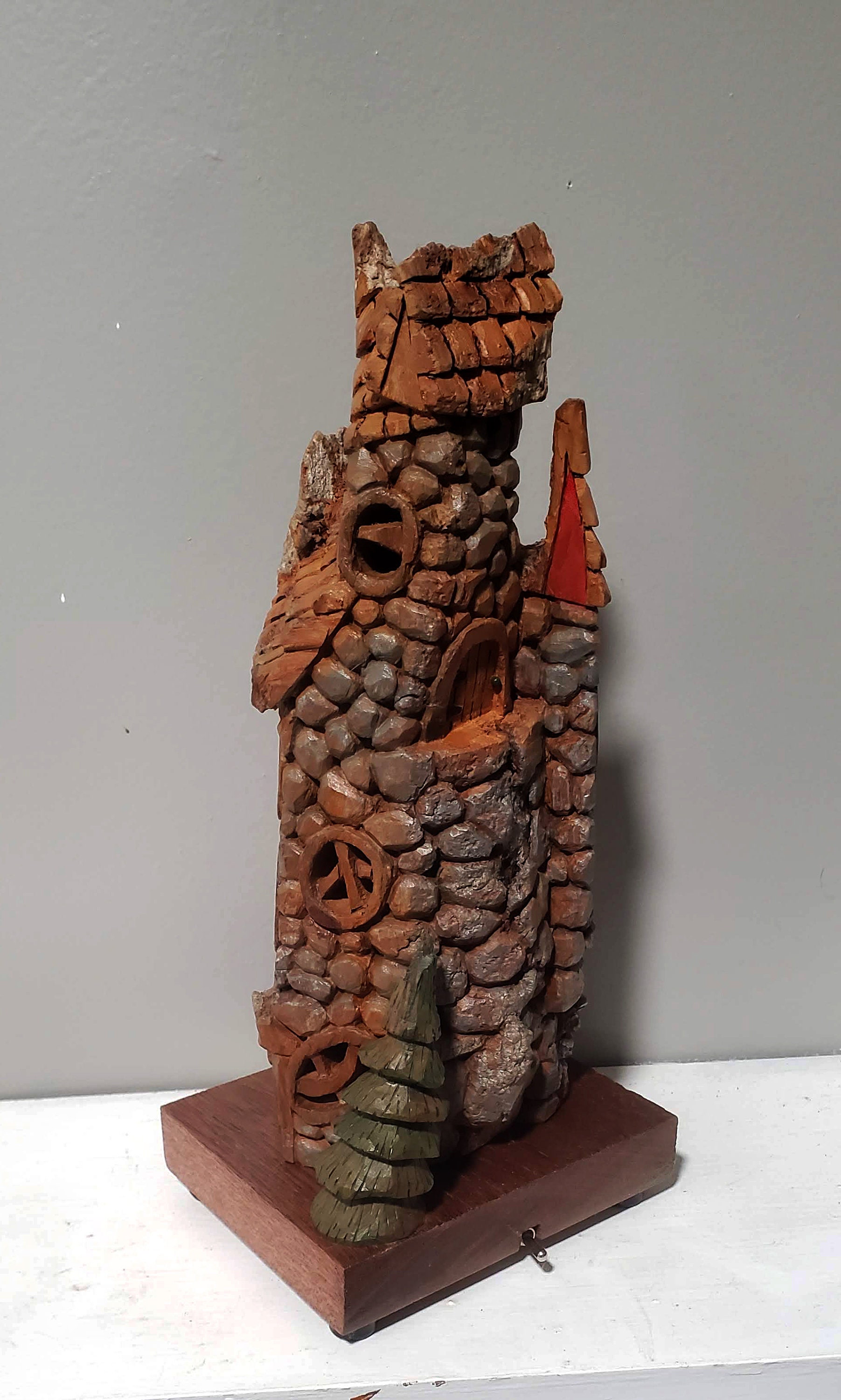 Hand Carved Bark House, Gnome Home, Fairy House, With Tree and LED ...