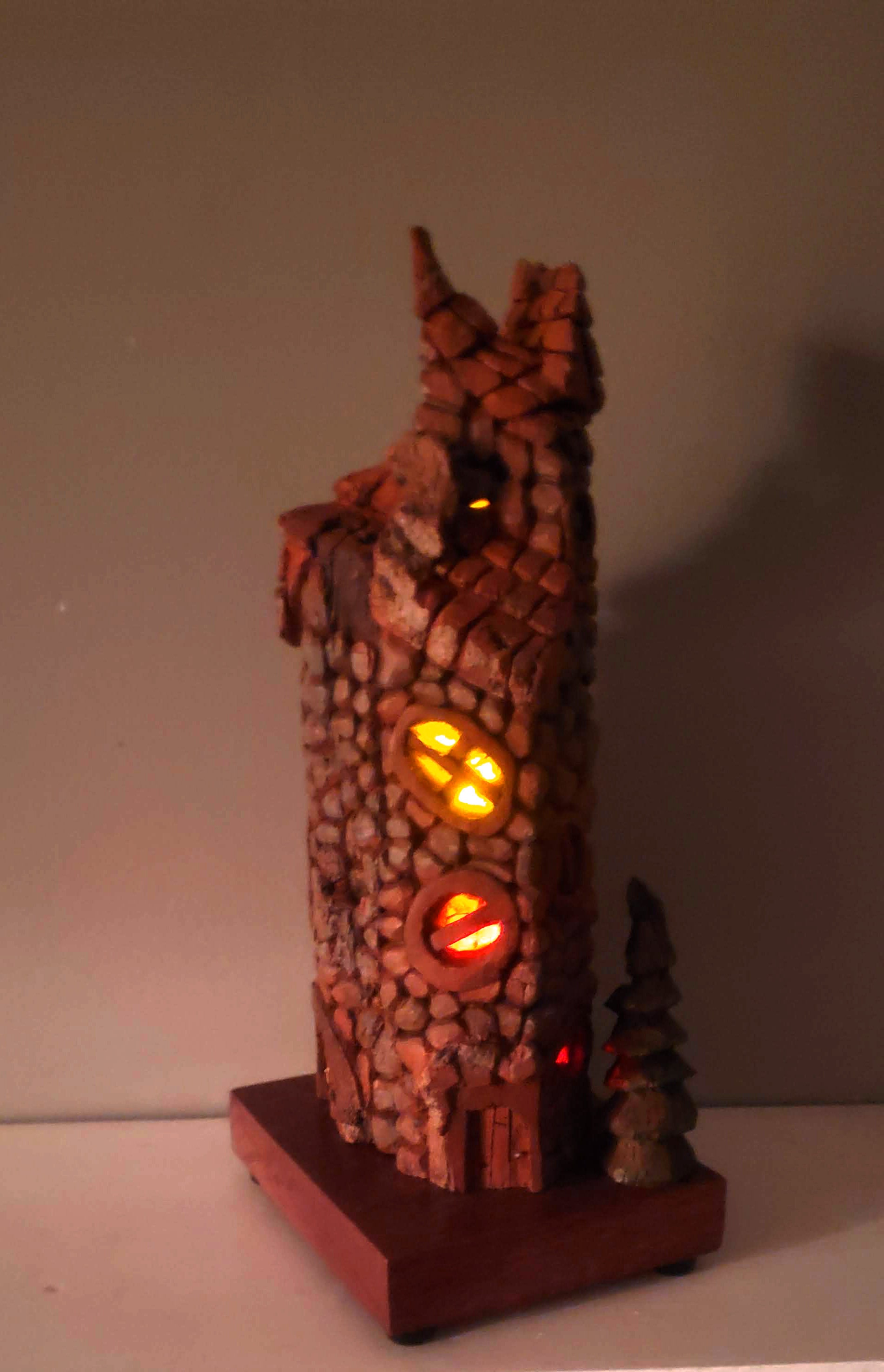Hand Carved Bark House, Gnome Home, Fairy House, With Tree and LED ...