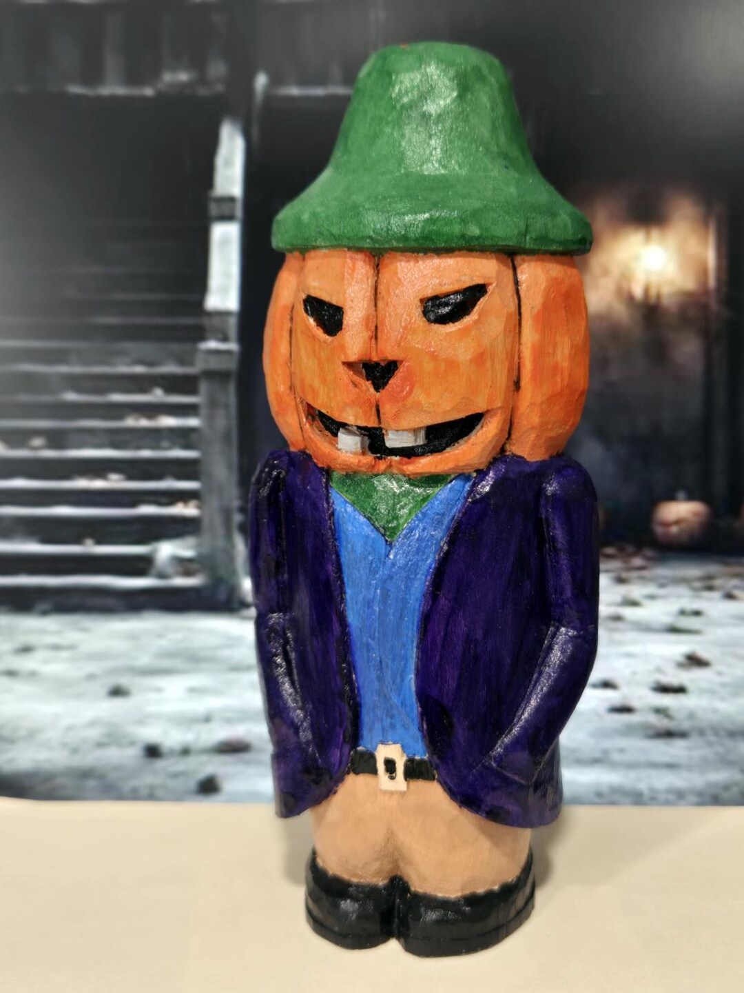 Meet Boris the Green Pumpkin King, Hand Carved Halloween Figure - Etsy