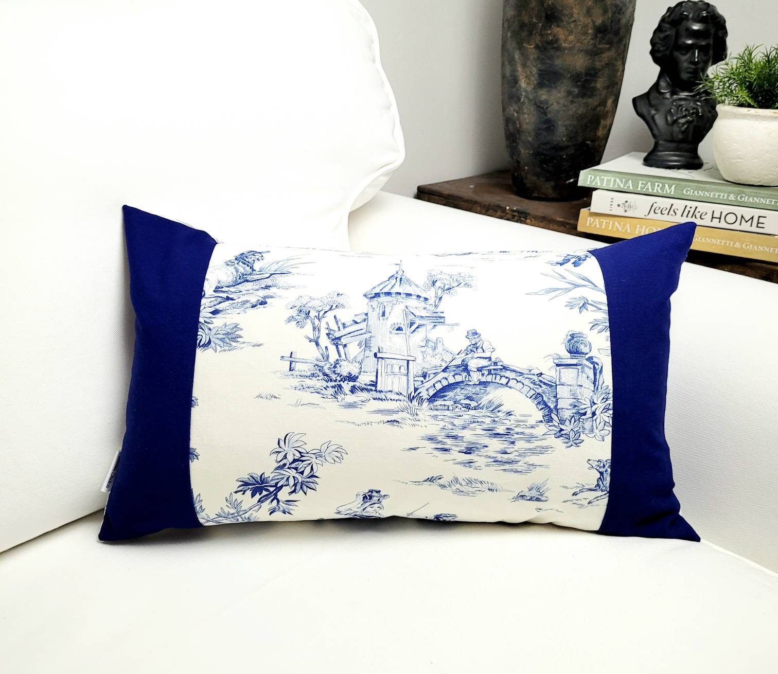 Blue French Toile Lumbar Pillow, Blue and White Accent Pillow, Summer ...