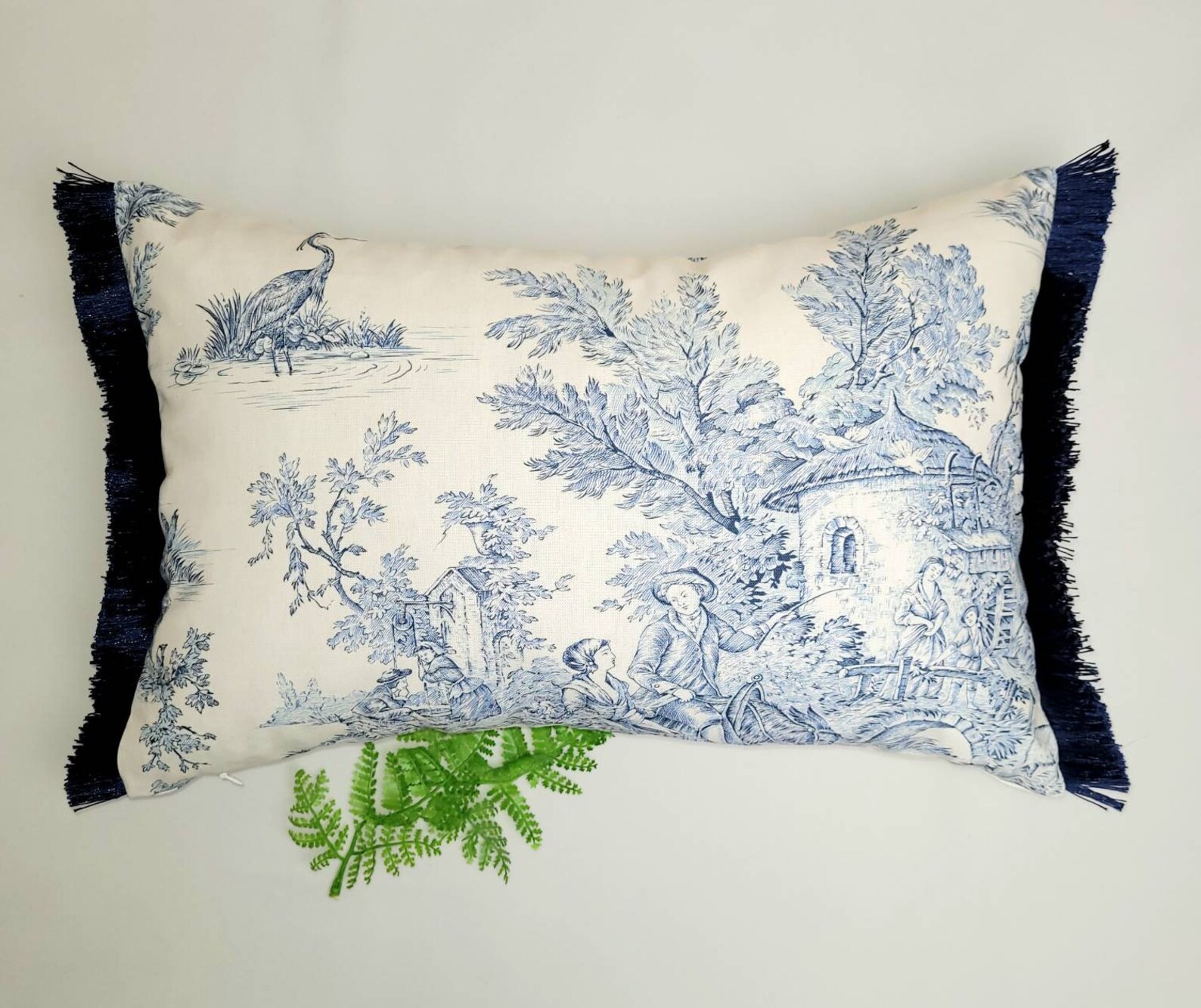 Blue Toile French Pillow Cover. Blue and White Fringe Pillow. - Etsy