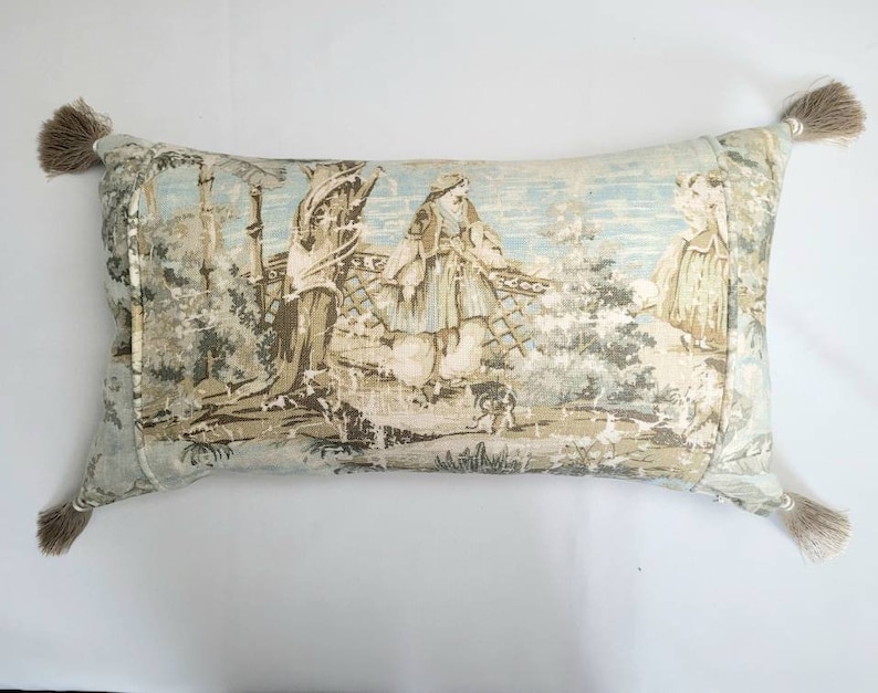French Country Toile Pillow, Toile Lumbar Pillow, Bosporus Flax, Pillow ...