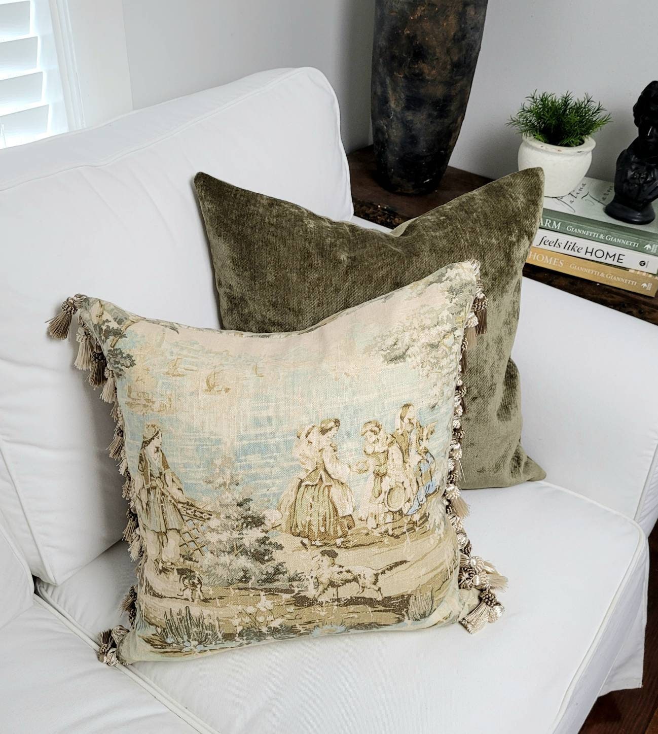 French Country Toile Pillow Cover, Bosporus Flax, Decorative Throw ...